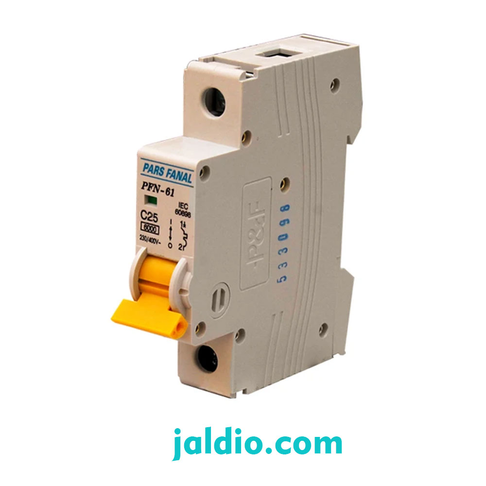 مینیاتوری تک پل 25 آمپر تیپ C پارس فانال ظرفیت قطع 6 کیلو کد PFN 1P 25A C - جلدیو برق صنعتی | با ...