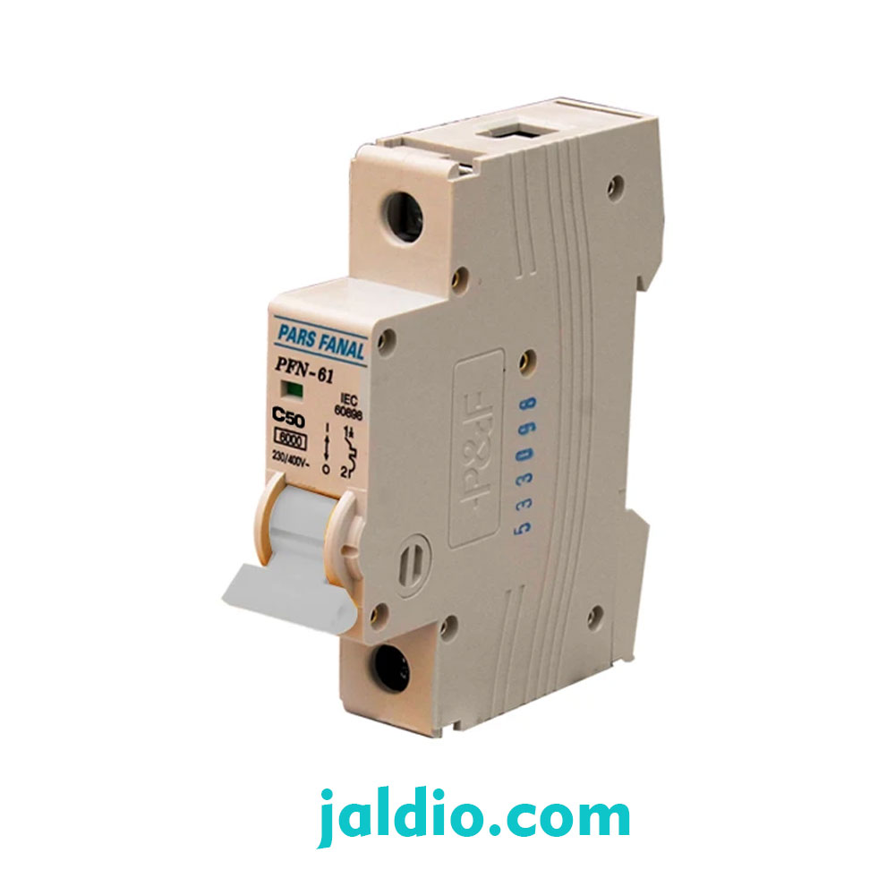 مینیاتوری تک پل 50 آمپر تیپ C پارس فانال ظرفیت قطع 6 کیلو کد PFN 1P 50A C - جلدیو برق صنعتی | با ...