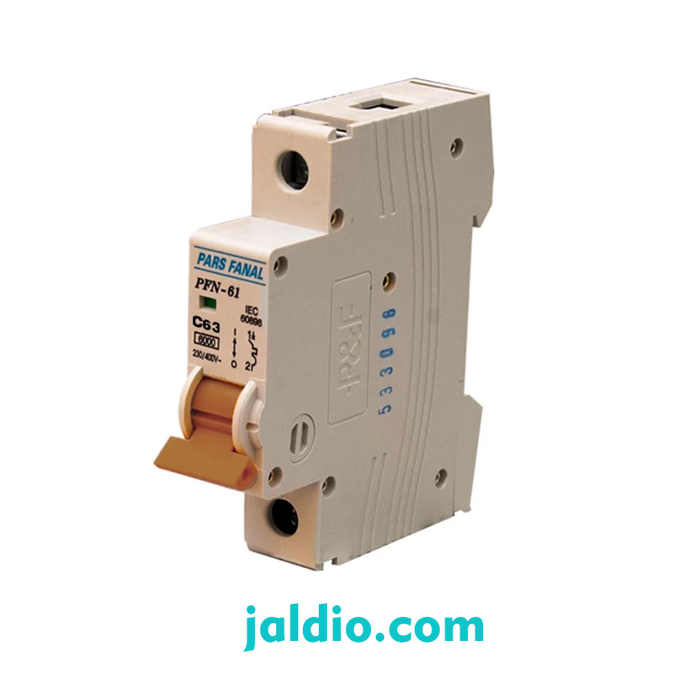 مینیاتوری تک پل 63 آمپر تیپ C پارس فانال ظرفیت قطع 6 کیلو کد PFN 1P 63A C - جلدیو برق صنعتی | با ...