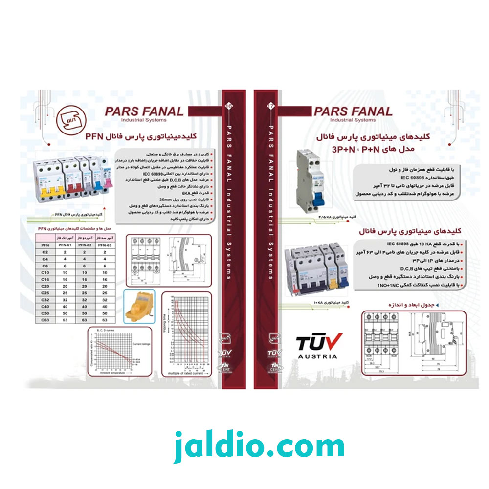 قیمت و خرید مینیاتوری سه فاز با نول 63 آمپر تیپ C پارس فانال ظرفیت قطع 6 کیلو کد PFN 3P+N 63A C ...